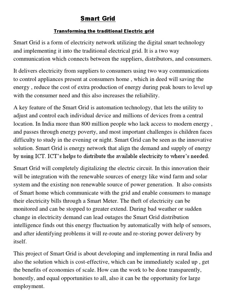 Smart Grid: Transforming The Traditional Electric Grid | PDF