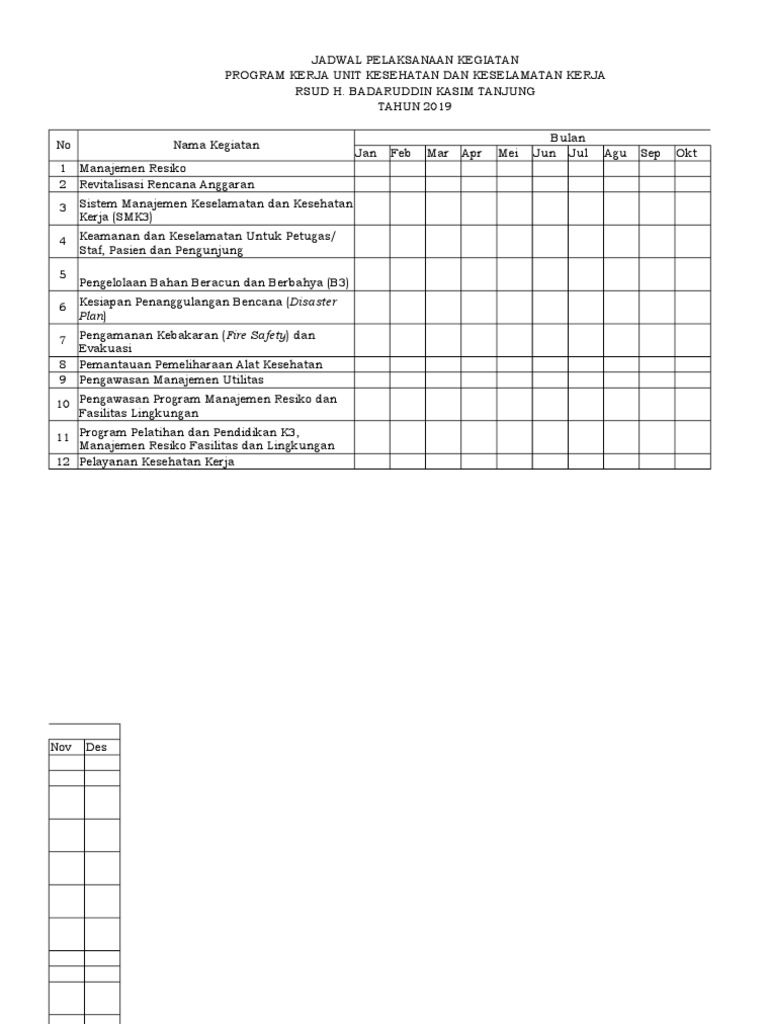 Jadwal Kegiatan Program Kerja K3 | PDF