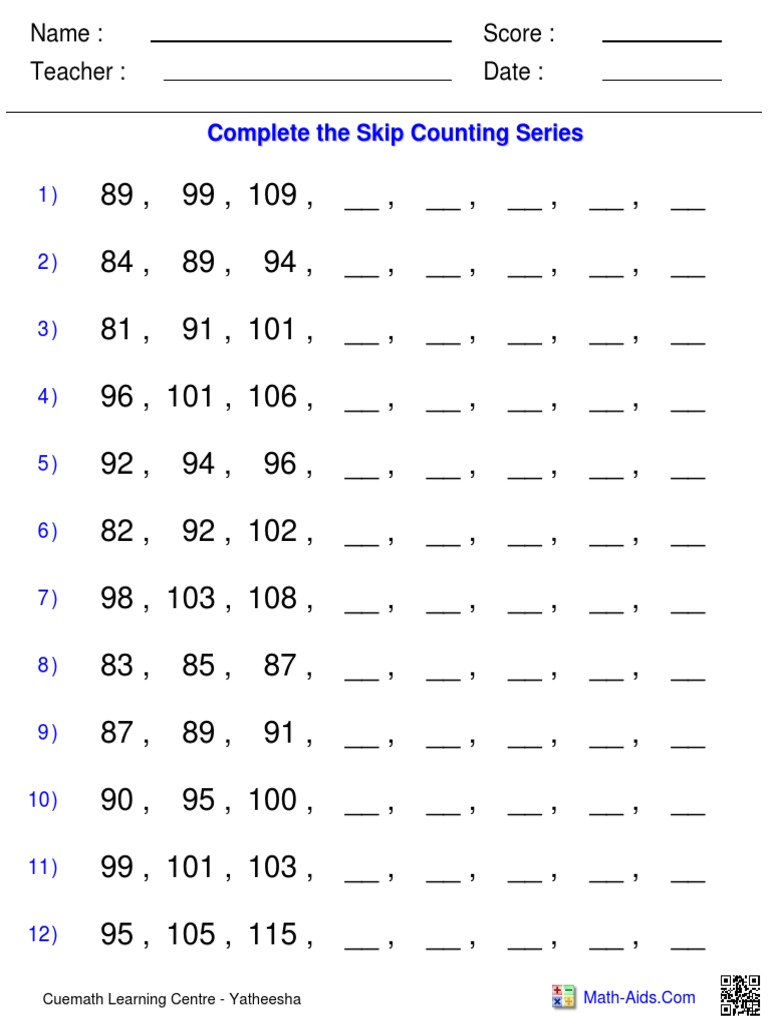 Complete Skip Counting Series Worksheet | PDF