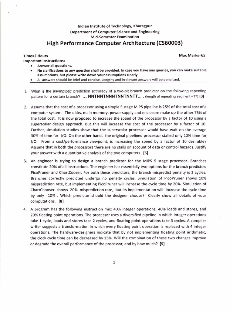 Cs60003 High Performance Computer Architecture Pdf Central Processing Unit Computer 5143