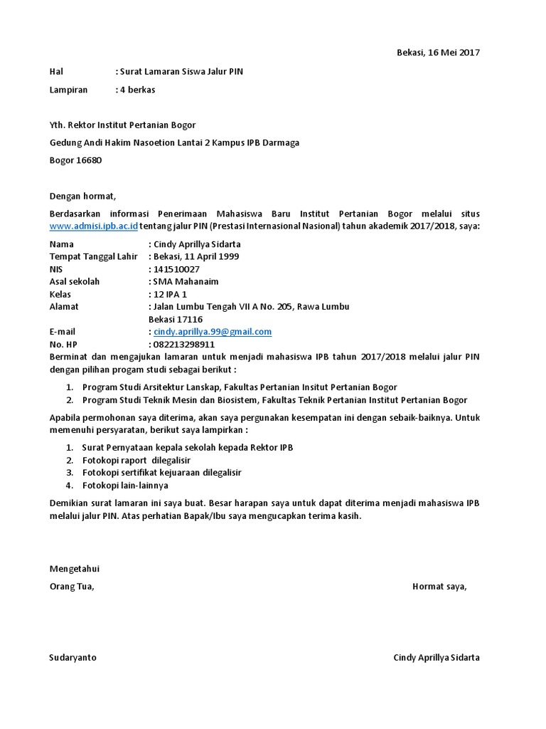 Surat Lamaran Ke Rektor Ipb | PDF
