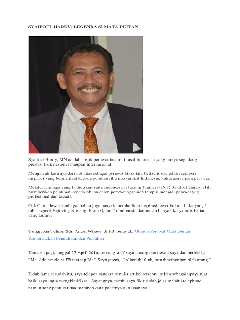 Syaifoel Hardy: Legenda Si Mata Duitan: Oknum Perawat Mata Duitan Komersialkan Pendidikan Dan ...