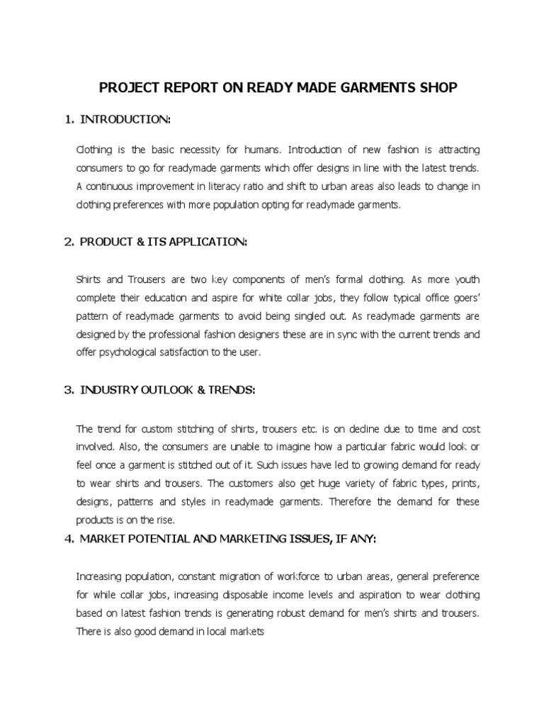 PROJECT REPORT - Ready Made Garments | PDF | Clothing | Fashion