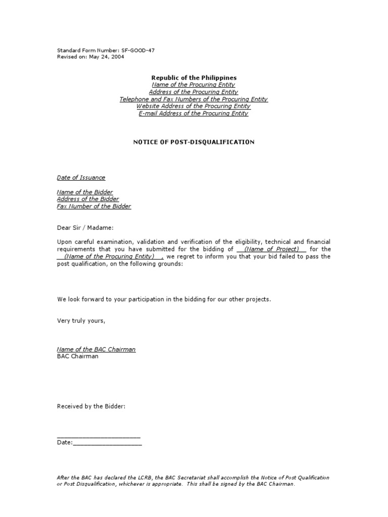Notice of Post-Disqualification | PDF