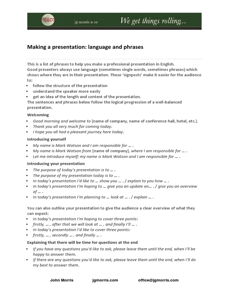 Making A Presentation: Language and Phrases: Welcoming | Download Free ...
