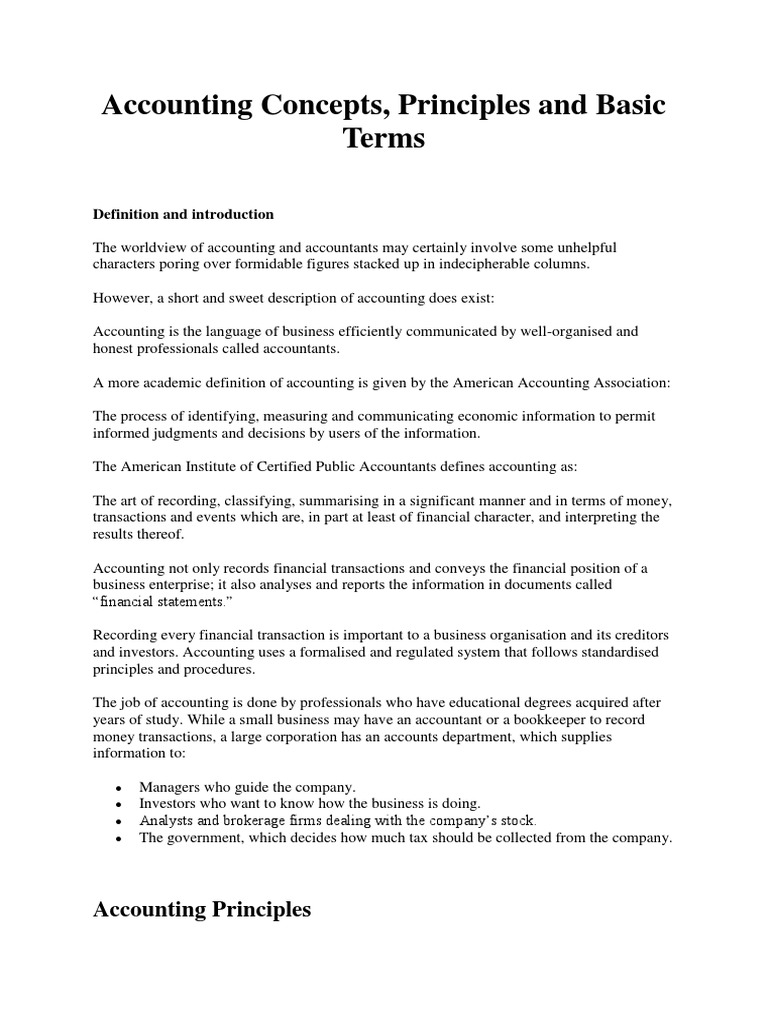 Accounting Concepts and Principles | PDF | Debits And Credits | Bookkeeping