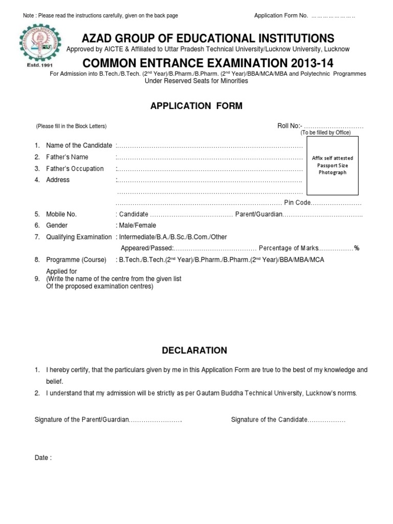 Common Entrance Examination 2013-14: Azad Group of Educational ...