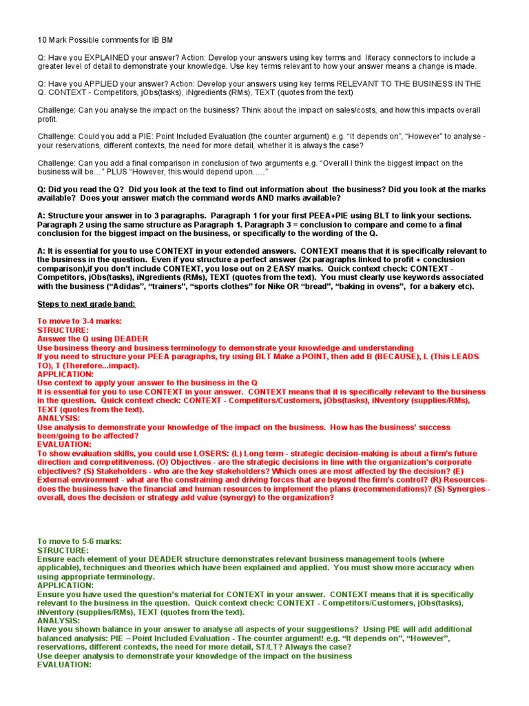 Structuring IB Business 10 Mark Answers | PDF | Decision Making ...