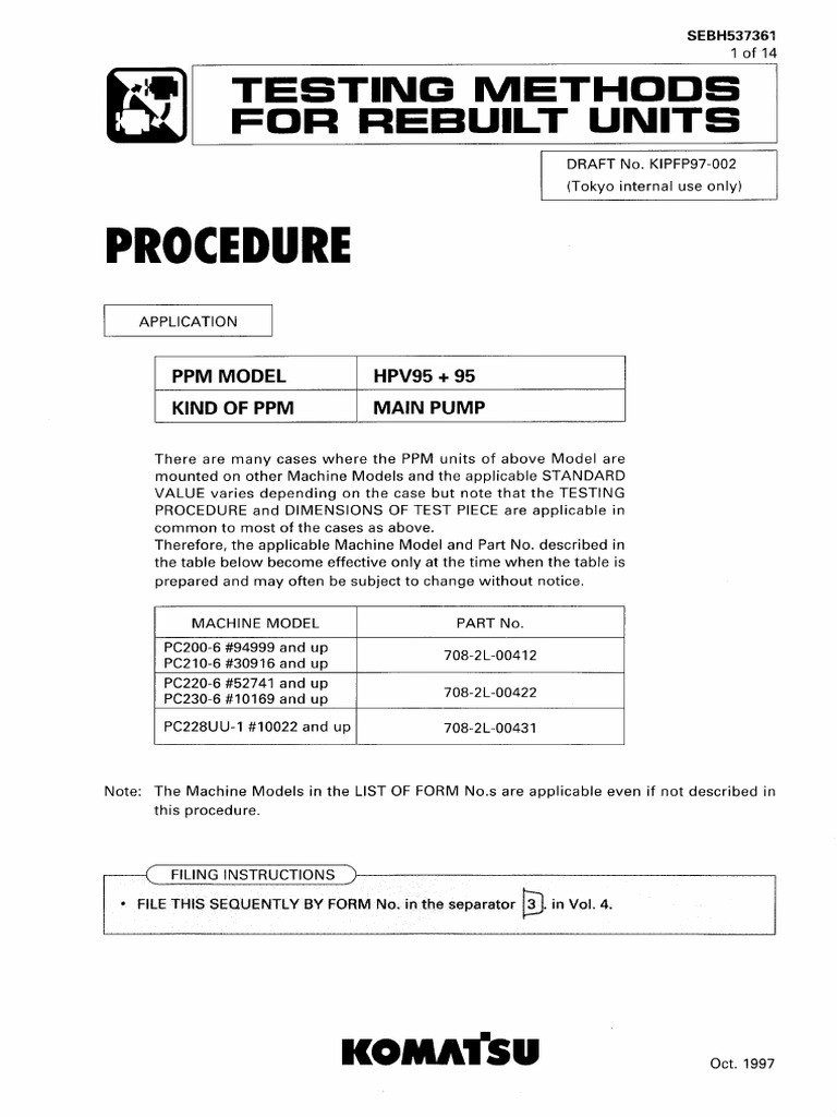 PC200-6 MAIN PUMP TEST (94999 Up) SEBH537361 - 10678 | PDF