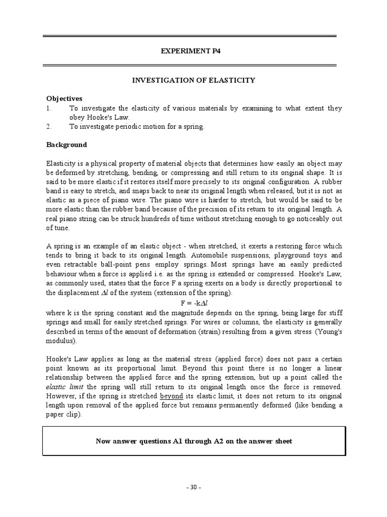 Experiment P4: Elastic Limit The Spring Will Still Return To Its ...