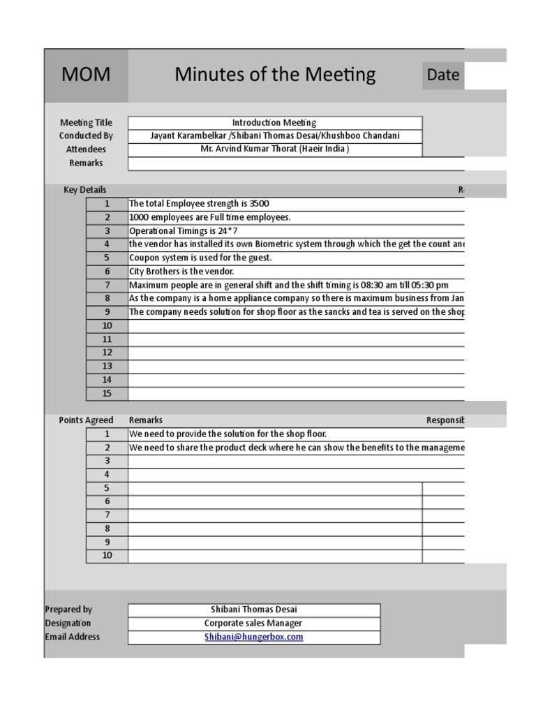 MOM Minutes of The Meeting | PDF