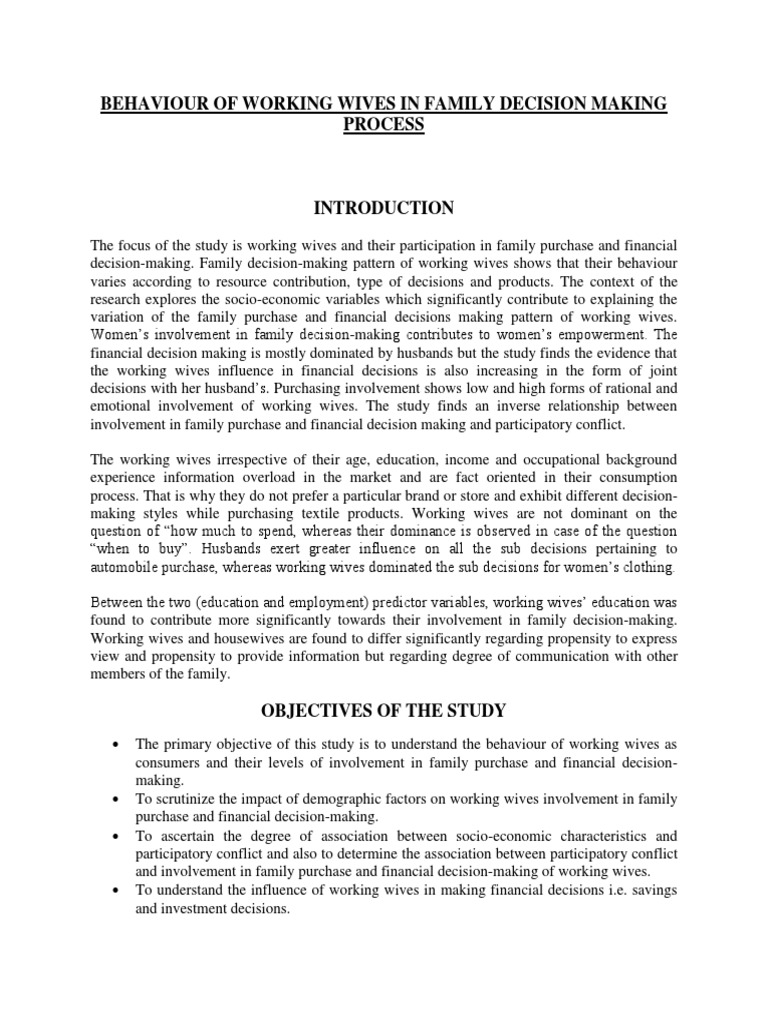 Behaviour of Working Wives in Family Decision Making Process | PDF ...