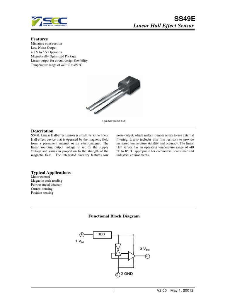 Linear Hall Effect Sensor: Features | PDF | Sensor | Electrical Engineering