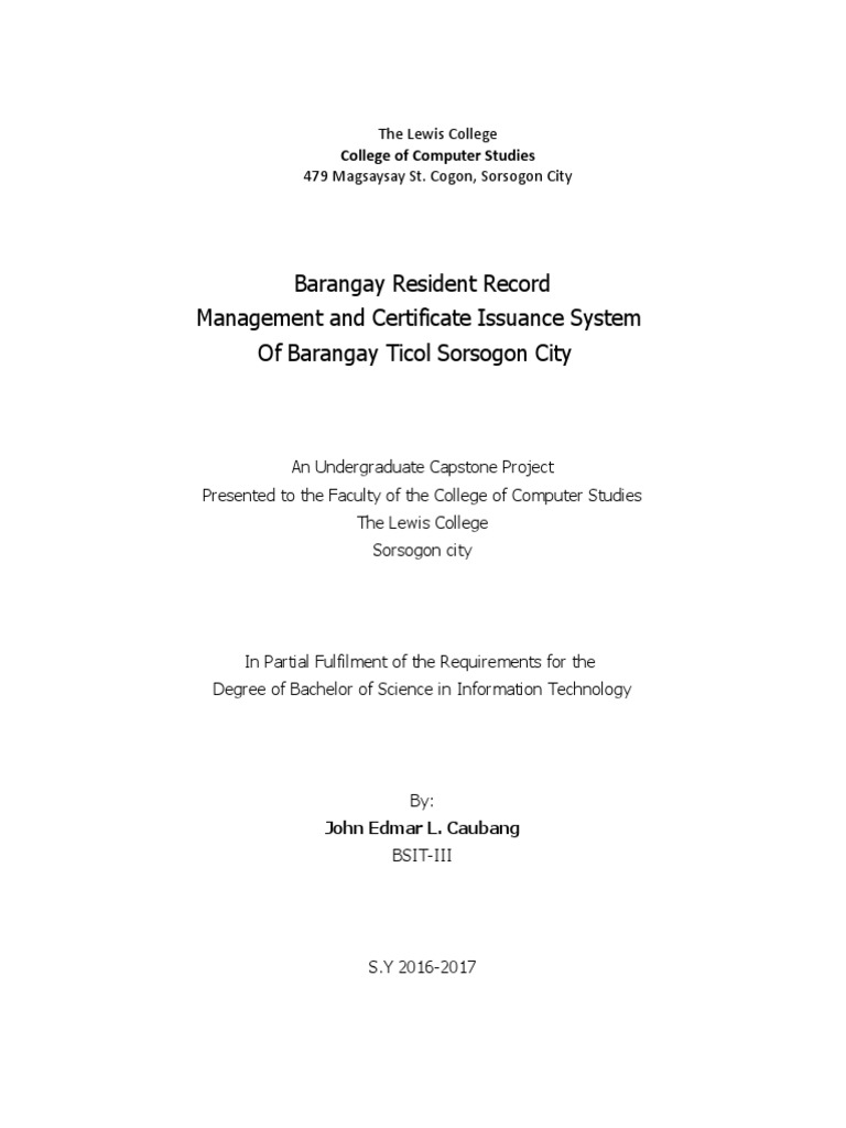 Barangay Resident Record Management and | PDF | Scope (Computer Science ...