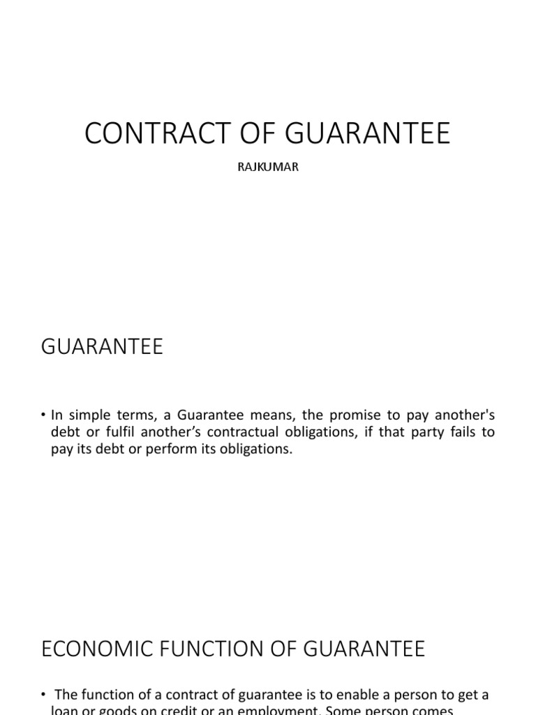 Contract of Guarantee | PDF | Guarantee | Civil Law (Legal System)