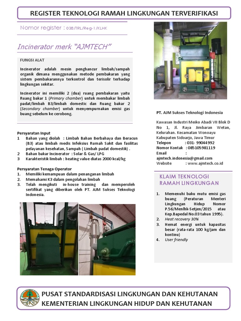Spesifikasi dan Fungsi Incinerator AJMTECH | PDF