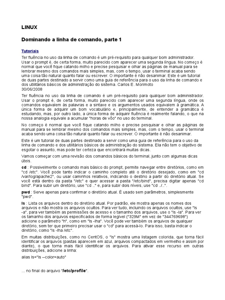 Comandos-Do-Linux - Dominando Linhas de Comando | PDF | Shell (informática) | Senha