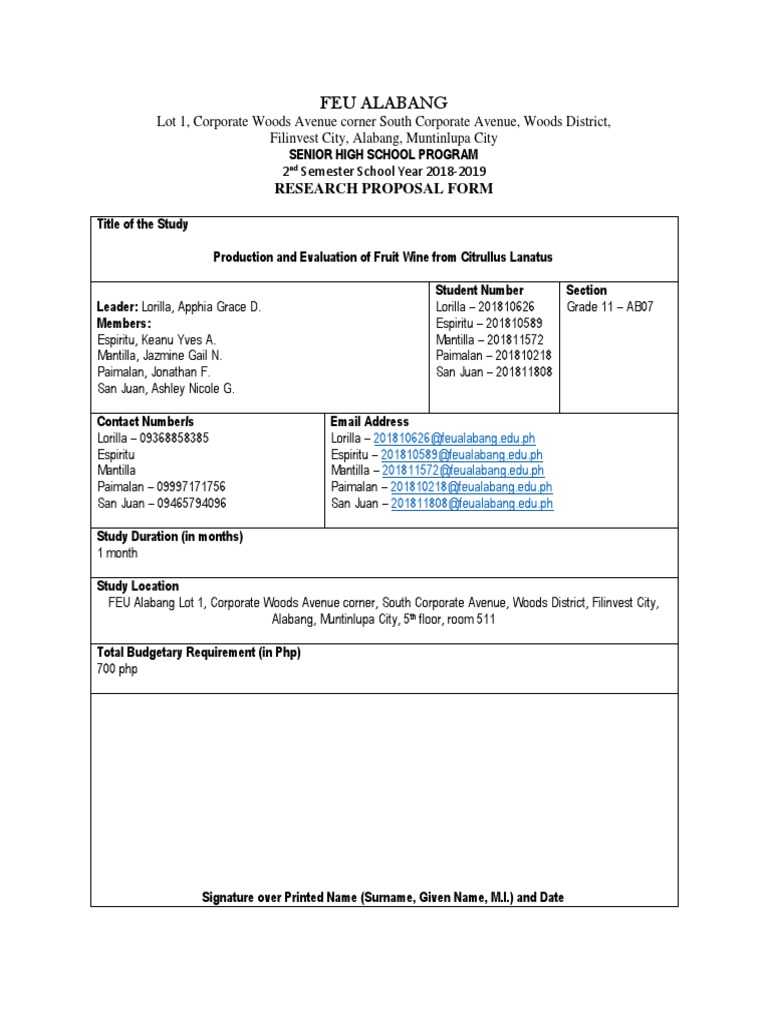 Research-Proposal-Form (ELS) | PDF | Watermelon | Wine