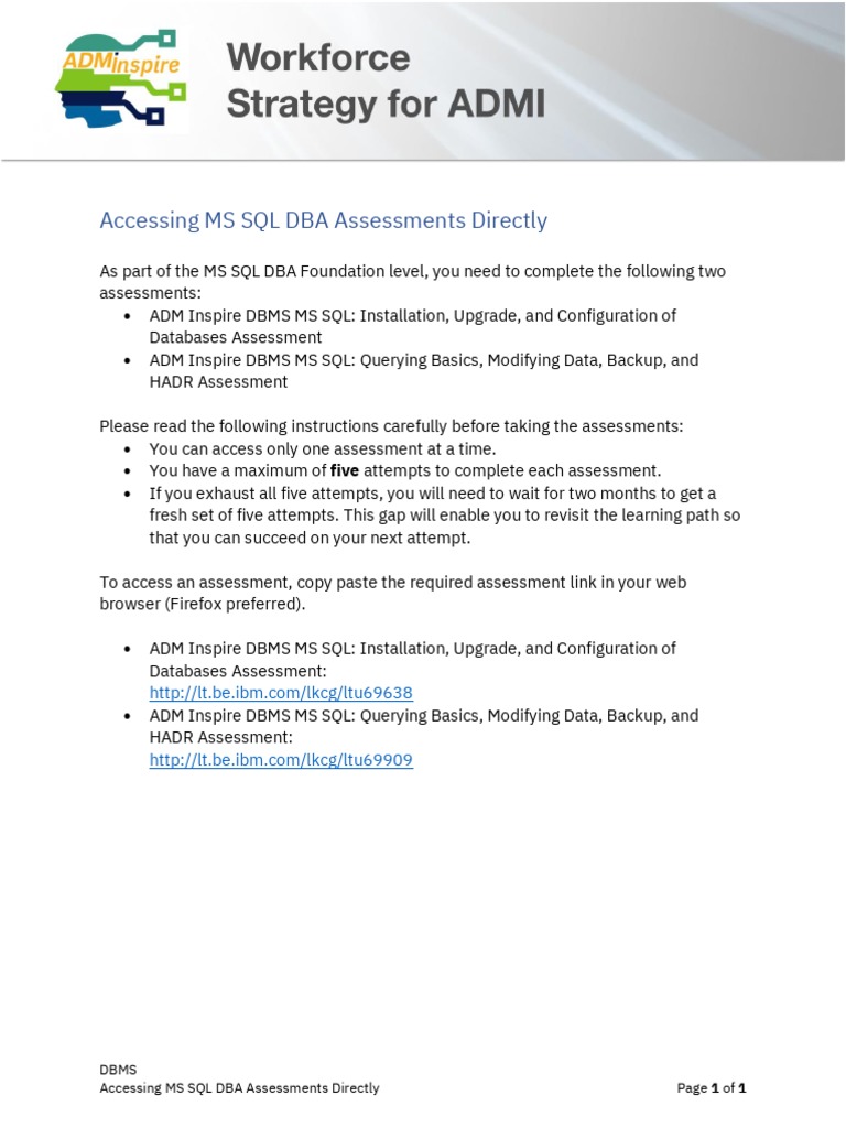 DBMS Accessing SQL DBA Assessment | PDF | Microsoft Sql Server | Databases