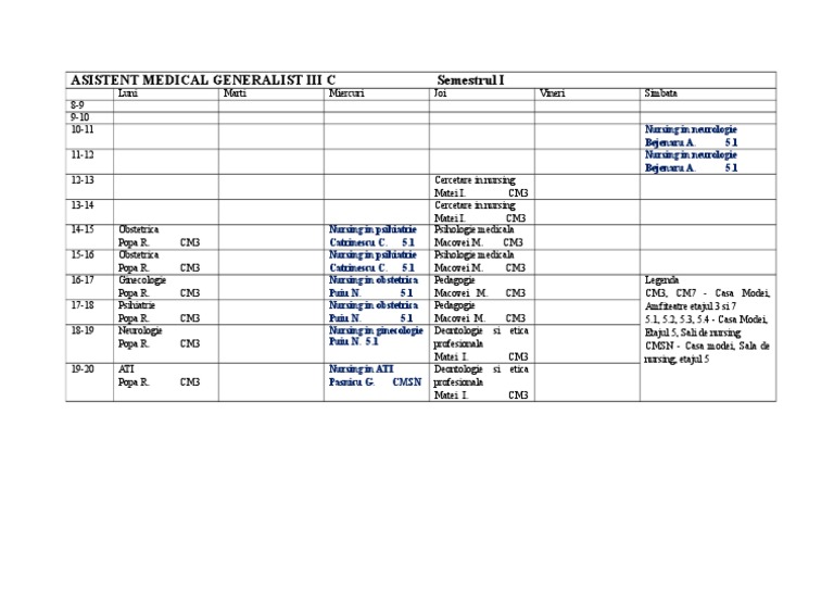 Asistent Medical Generalist Iii C Semestrul I | PDF