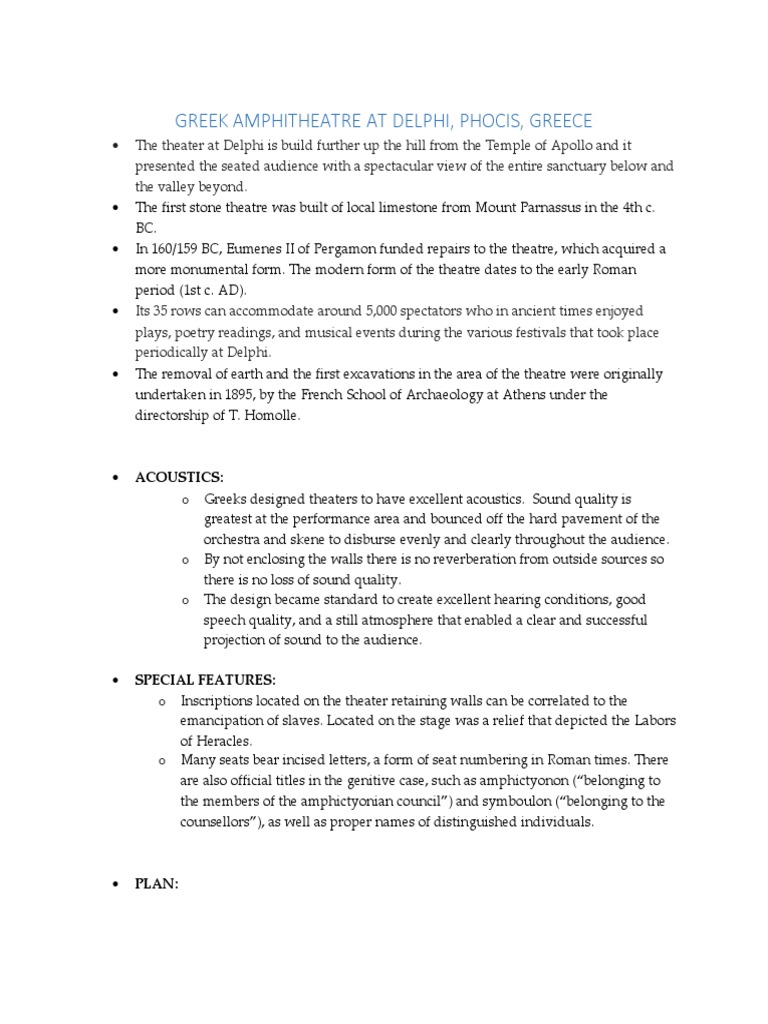 Greek Amphitheatre at Delphi | PDF | Delphi | Theatre