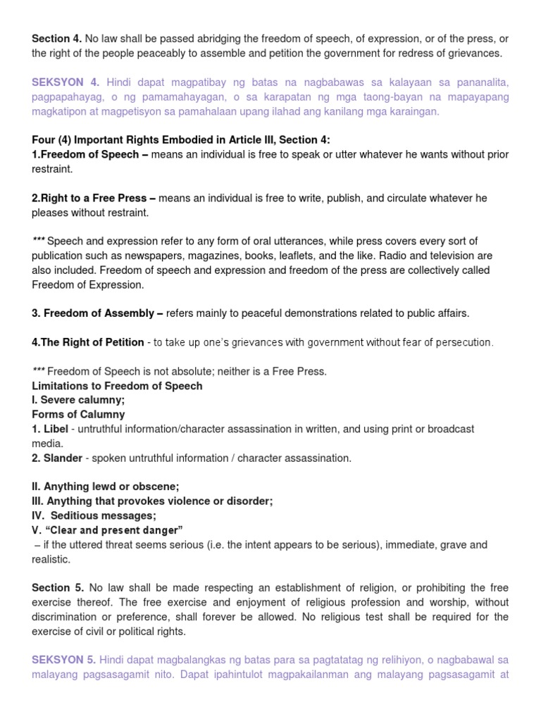 Article III Bill of Rights Sec.4 and Sec.5 | PDF | Defamation | Freedom Of The Press