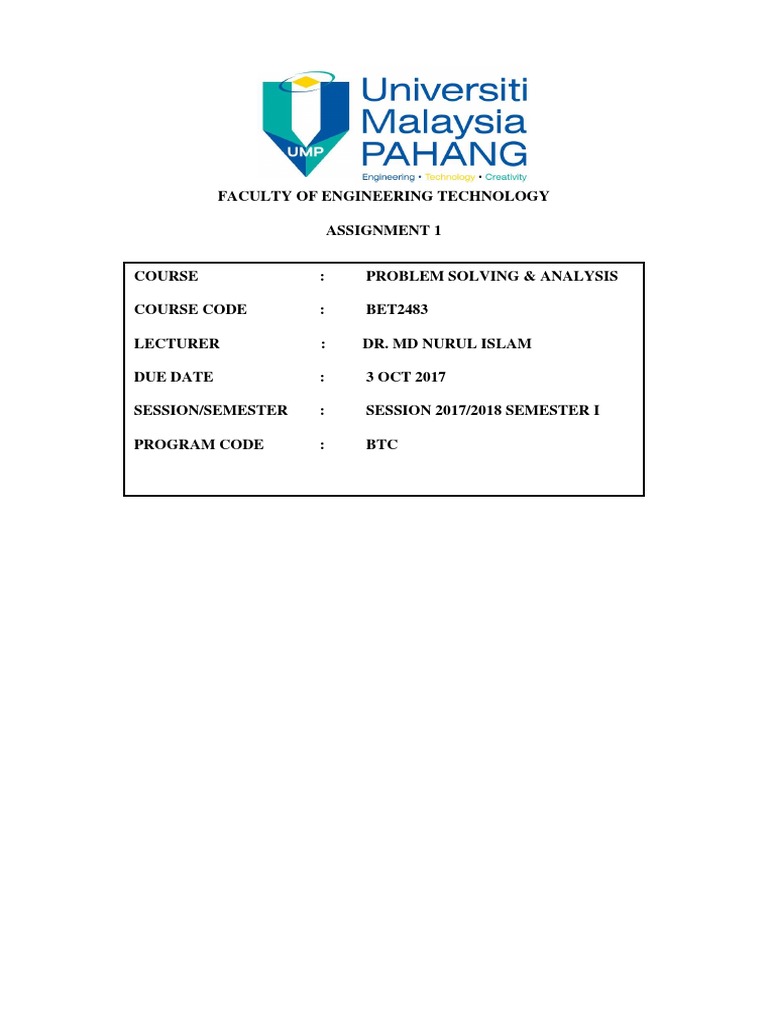 Faculty of Engineering Technology Assignment 1 | PDF