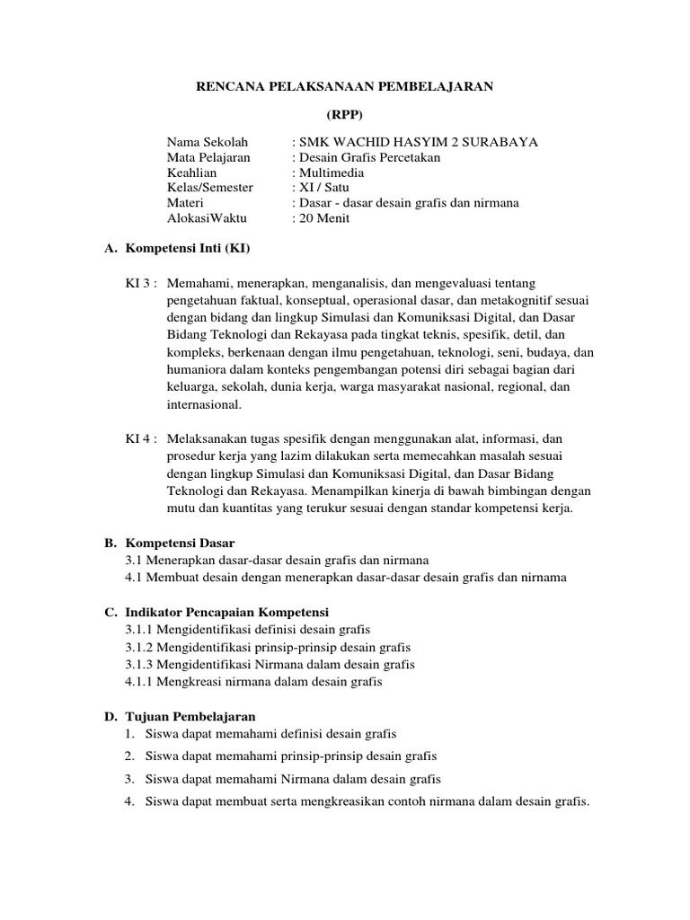 RPP Dasar Desin Grafis Dan Nirmana | PDF