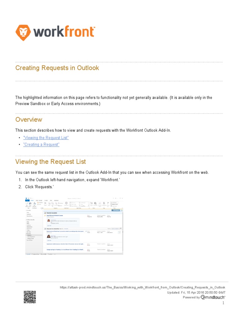 Creating Requests in Outlook PDF | PDF | Microsoft Outlook | World Wide Web