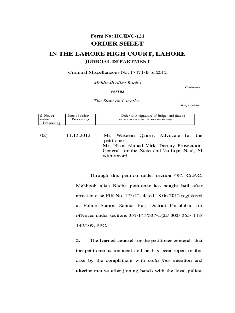 Bail Granted to Mehboob alias Booba | PDF | Bail | Prosecutor