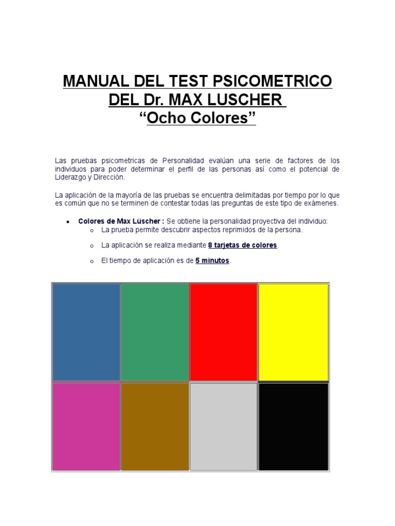 Test psicometrico de Max Luscher. Test de los colores | Felicidad ...