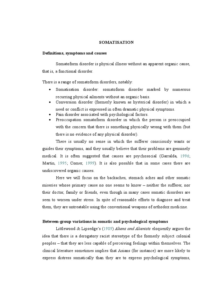 Somatisation Definitions Symptoms And Causes Pdf Mental Disorder Abnormal Psychology