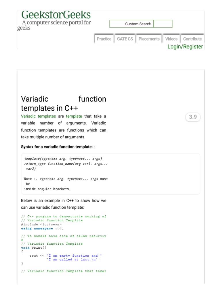 Variadic Function Templates in C++ | PDF | C++ | Subroutine
