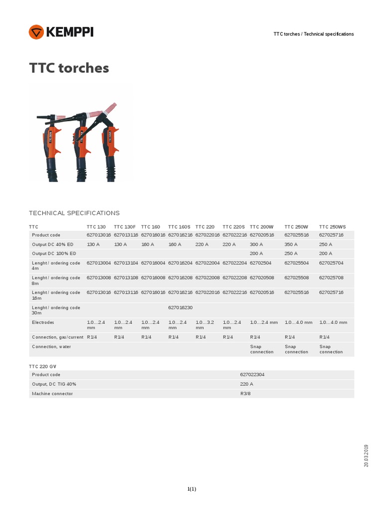 TTC Torches: Technical Specifications | PDF