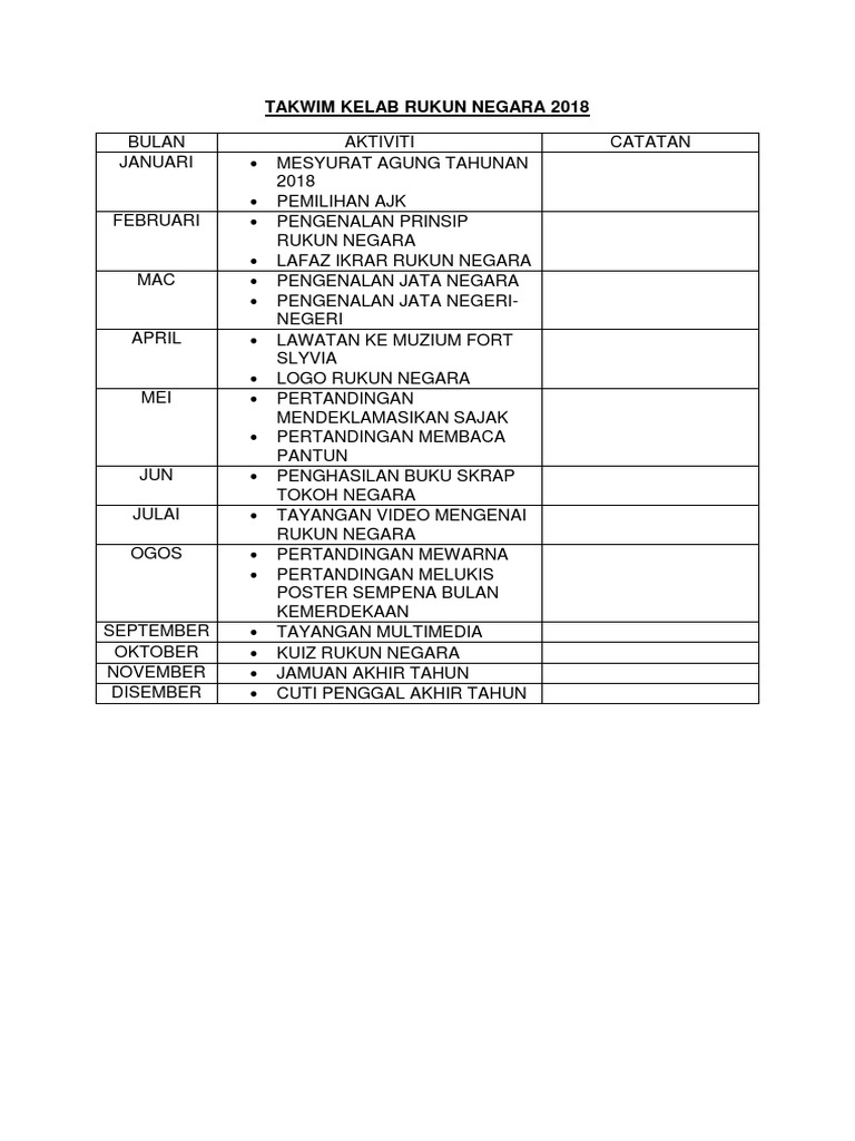 Takwim Kelab Rukun Negara 2018 | PDF Takwim Kelab Rukun Negara 2018 | PDF