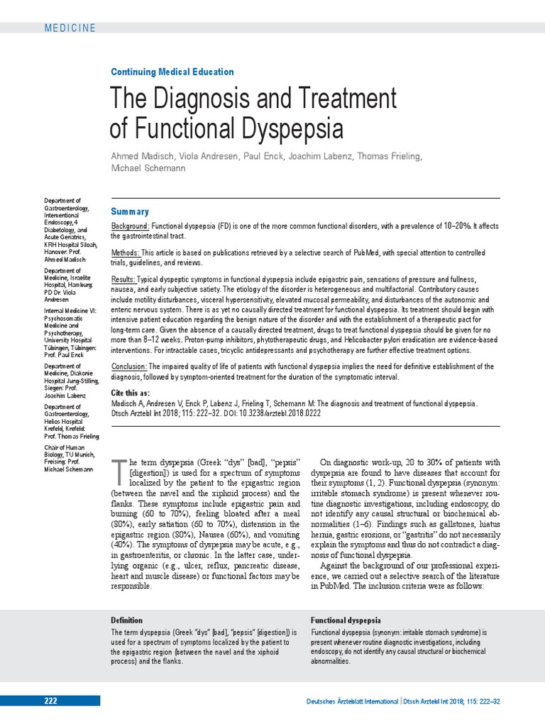 The Diagnosis and Treatment Dyspesia Funcional | PDF | Indigestion | Irritable Bowel Syndrome