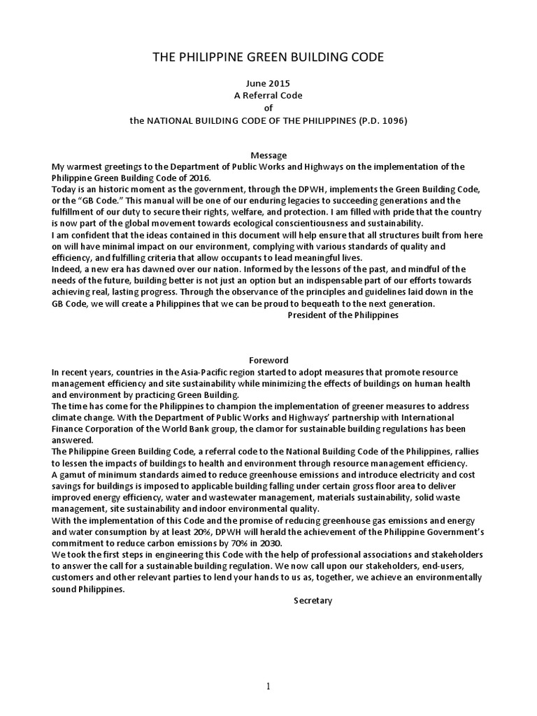 The Philippine Green Building Code | PDF | Green Building | Efficient ...
