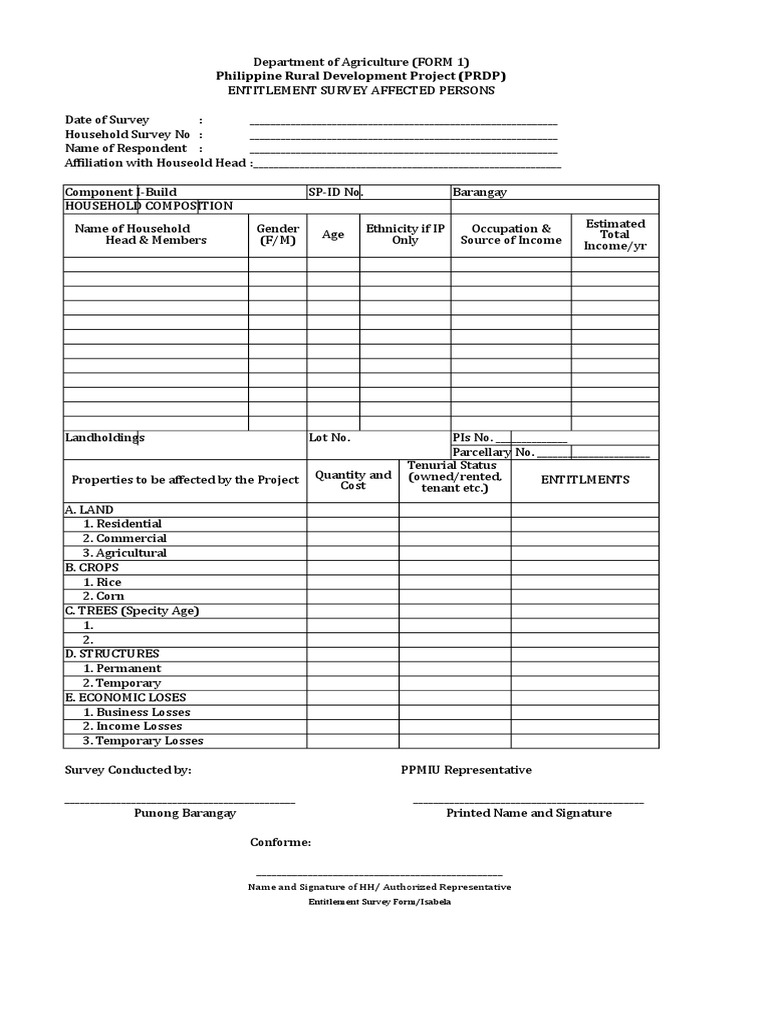 PRDP Entitlement Survey Form Guide | PDF | Food Industry | Land Management