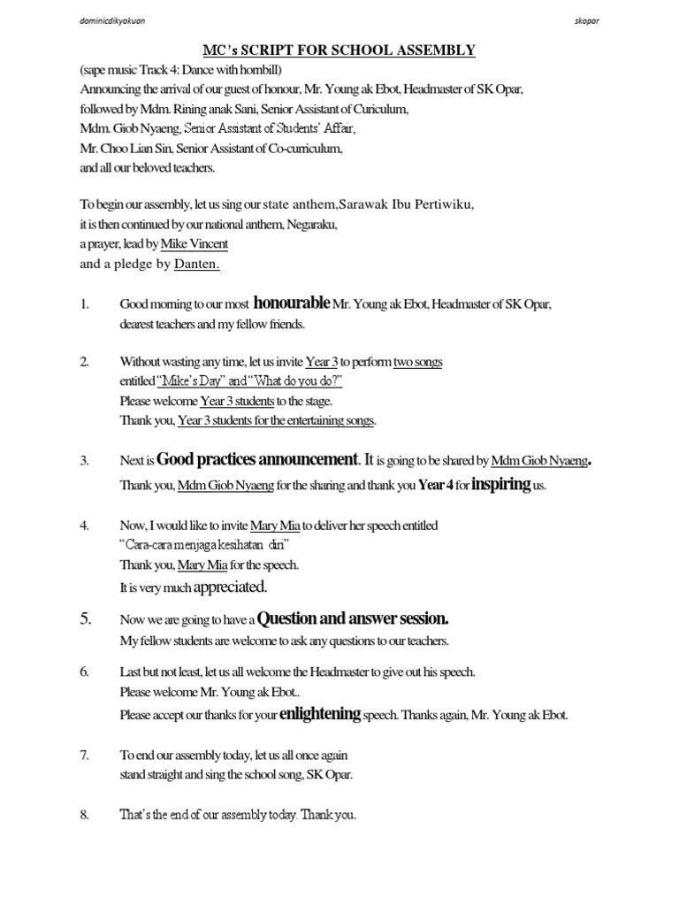 Assembly MC's Script | PDF