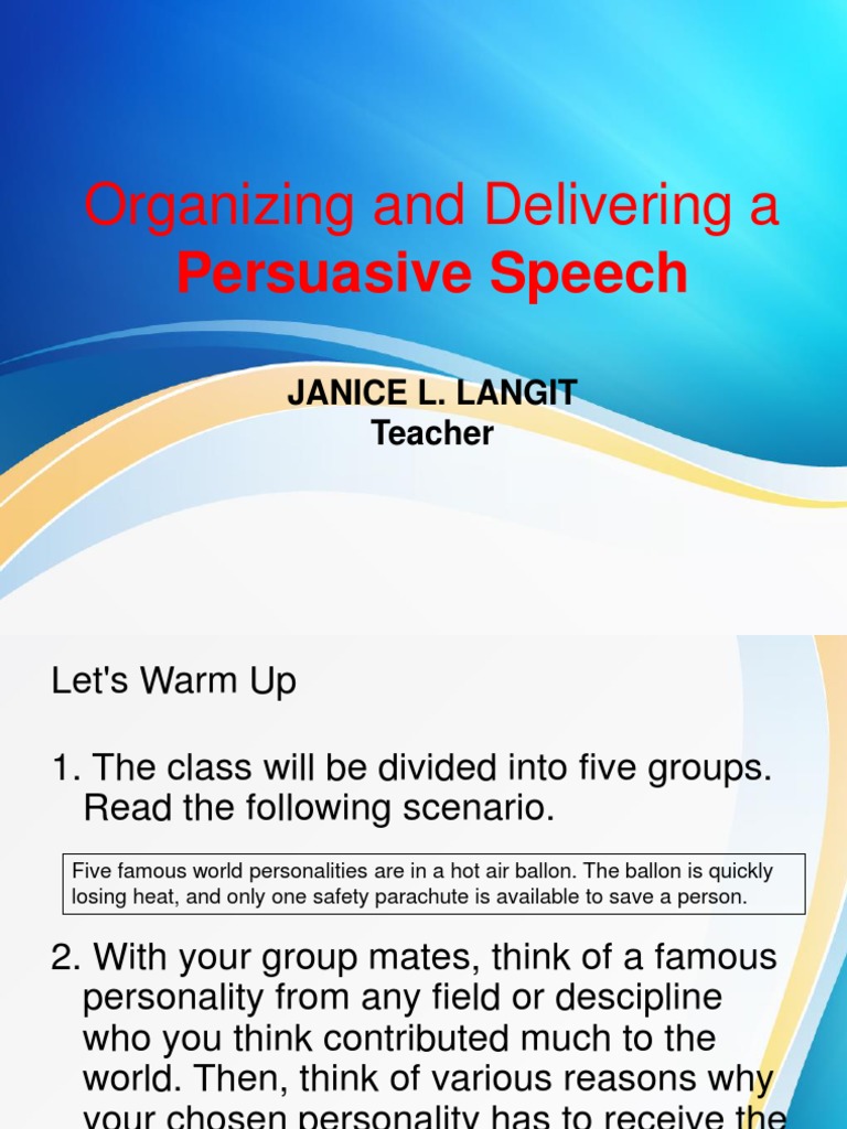 Organizing and Delivering A Persuasive Speech | PDF | Alcoholism ...
