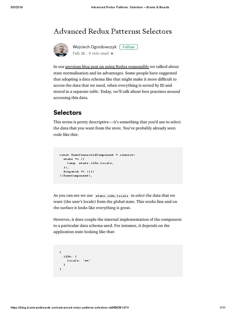Advanced Redux Patterns - Selectors - Brains & Beards | PDF | Cache ...