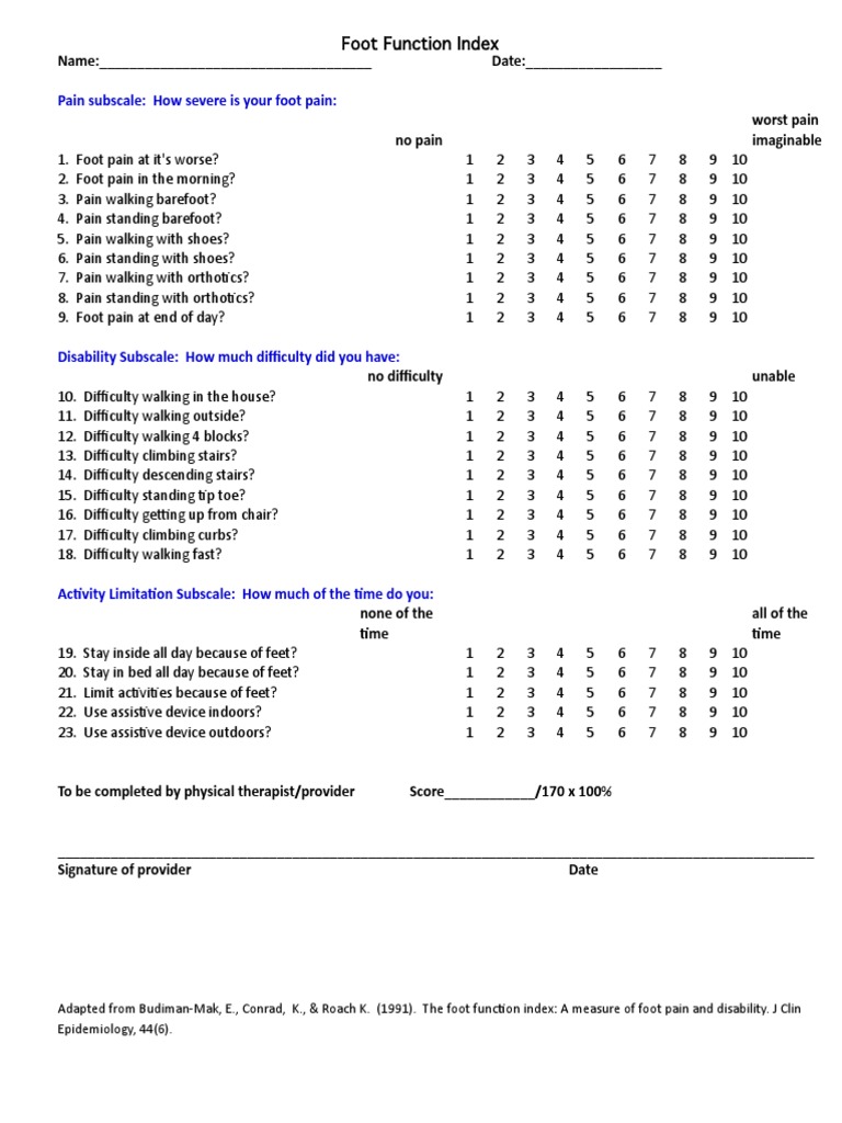 Foot Function Index: Pain Subscale: How Severe Is Your Foot Pain | PDF ...