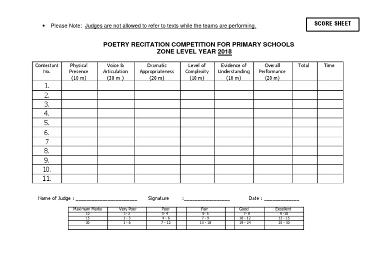 Score Sheet Poetry | PDF
