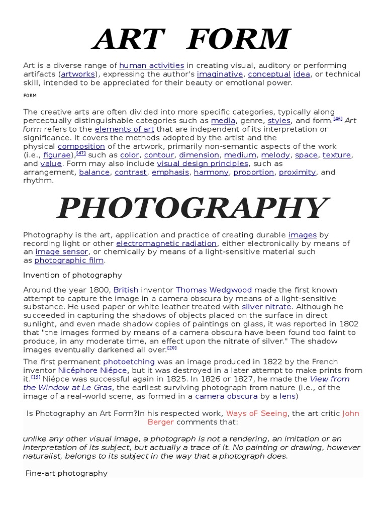 Art Form: Photography | PDF | Imaging | Optics