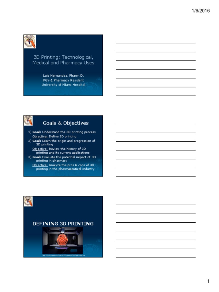 3D Printing: Technological, Medical and Pharmacy Uses: Goals ...