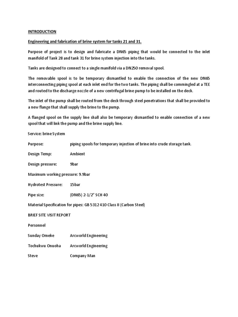 Brine System Piping Design Report | PDF | Pipe (Fluid Conveyance) | Pump