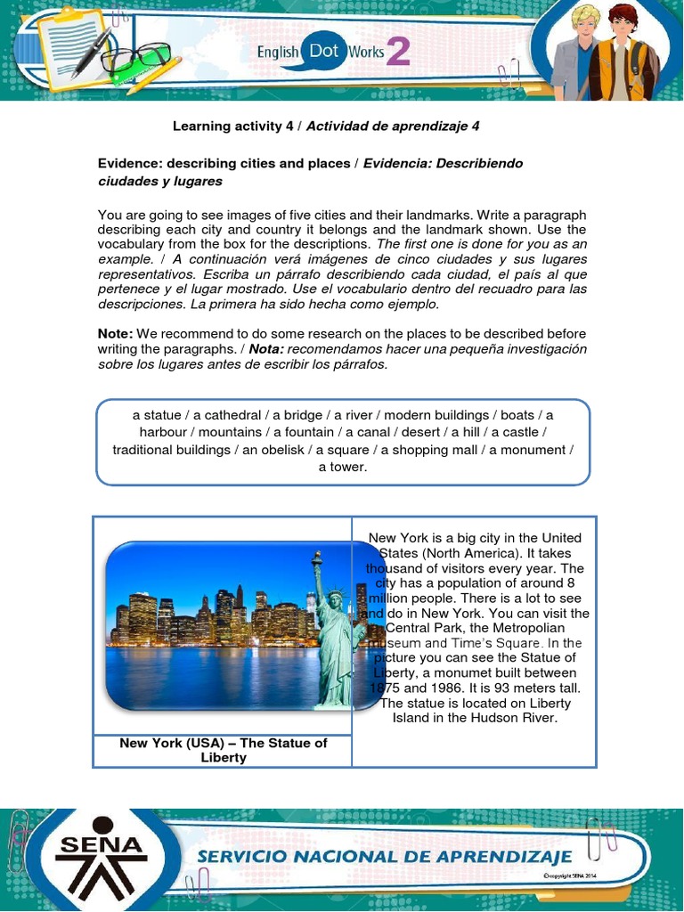 Learning Activity 4 / Actividad de Aprendizaje 4: Ciudades y Lugares ...
