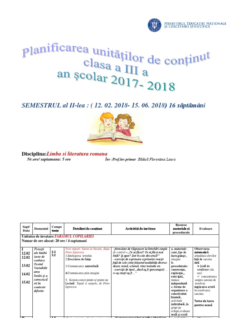 1 Proiectare Pe Unitati de Continut La LLR Sem II | PDF