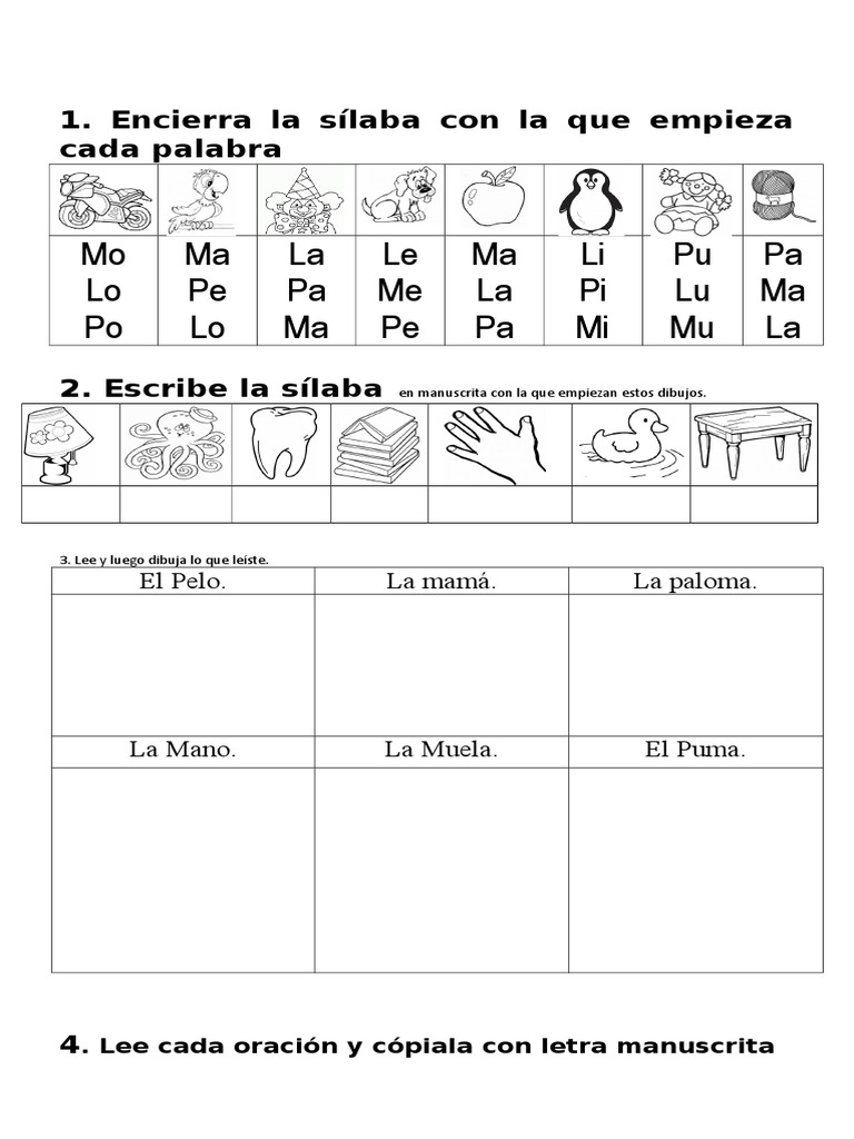 Actividades de sílabas M y P para niños | PDF
