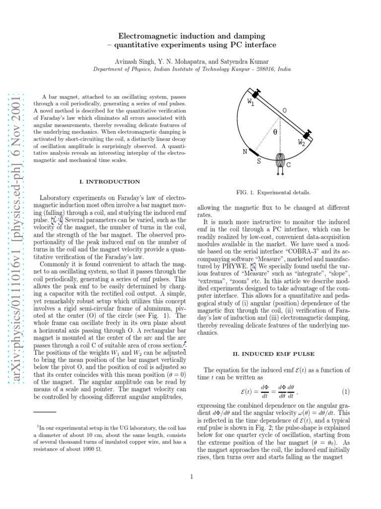 Electromagnetic Induction and Damping - Quantitative Experiments Using ...
